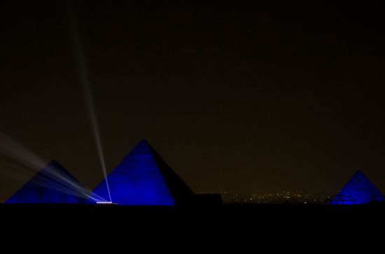 General View Giza Pyramids Lit During Editorial Stock Photo - Stock ...