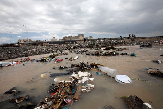 Flooded Stream Rainwater Littered Waste Following Editorial Stock Photo ...