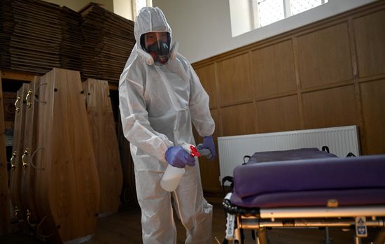 Mortuary Worker Wearing Protective Suit Cleans Editorial Stock Photo ...
