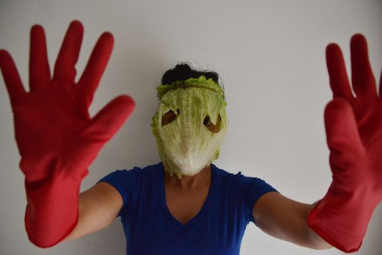 Woman Wears Lettuce Protective Mask Amid Editorial Stock Photo - Stock ...