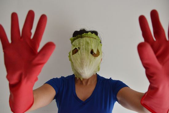 Woman Wears Lettuce Protective Mask Amid Editorial Stock Photo - Stock ...