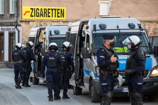 Armed Police Convoy Patrol Street During Editorial Stock Photo - Stock ...