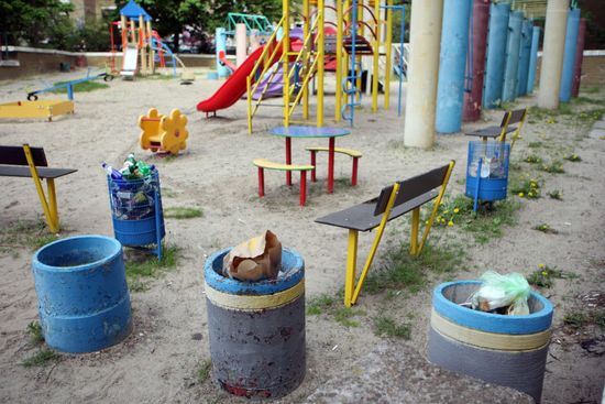 Full Litter Bins Pictured Playground Capital Editorial Stock Photo ...