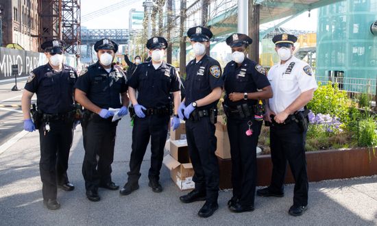 Nypd Officers Pose Portrait Domino Park Editorial Stock Photo - Stock ...