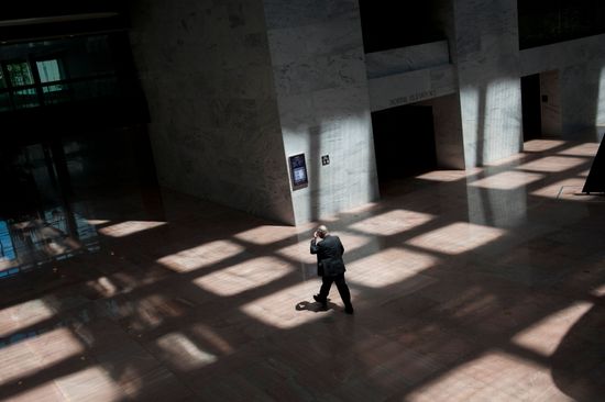 Man Walks Through Shadows Atrium Hart Editorial Stock Photo - Stock ...