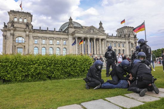 German Police Officers Detain Protester During Editorial Stock Photo ...