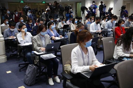 Reporters Wearing Face Masks Attend Press Editorial Stock Photo - Stock ...