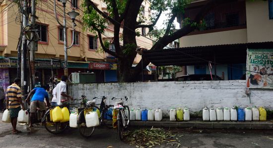 Long Queue Water Cans Municipality Due Editorial Stock Photo - Stock ...