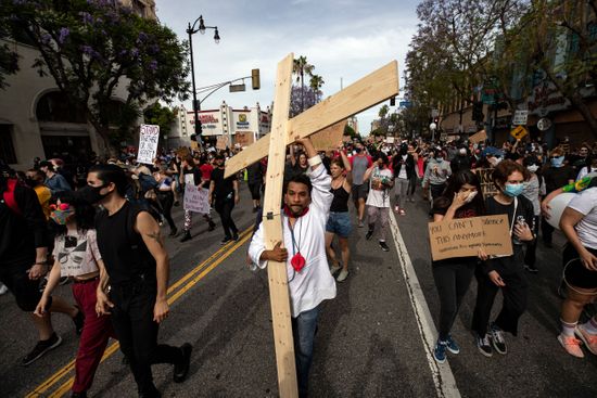 Protester Carries Wooden Cross During Protest Editorial Stock Photo ...