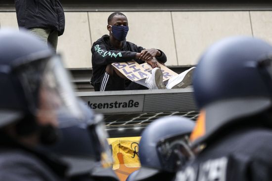 Protester Looks German Police Officers Following Editorial Stock Photo ...