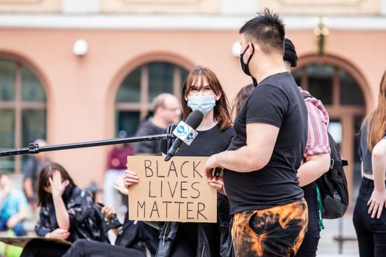 Protesters Gives Interview During Demonstrations the Editorial Stock ...