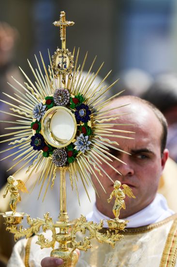 Priest Holds Monstrance During Procession Thousands Editorial Stock ...