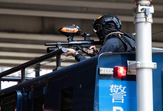 Police Aims His Pepperball Gun Protesters Editorial Stock Photo - Stock ...