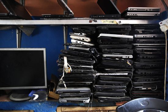 Personal Computers Piled Shelf Repair Shop Editorial Stock Photo ...