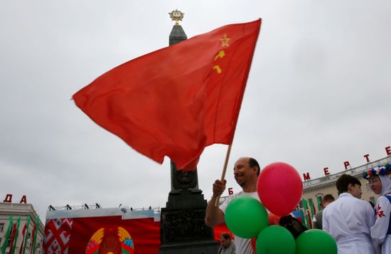 Belarusian Man Waves Soviet Flag He Editorial Stock Photo - Stock Image ...