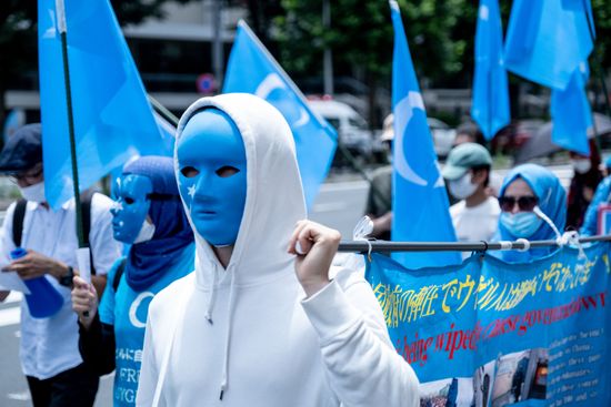 Activists Wearing Masks Painted East Turkestan Editorial Stock Photo ...