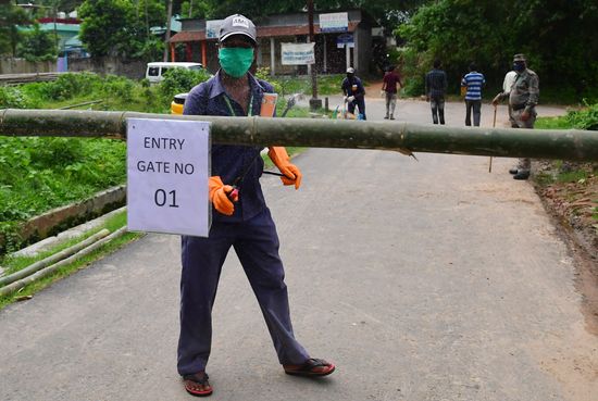 Worker Sprays Disinfectant Sanitize Temporary Gate Editorial Stock ...
