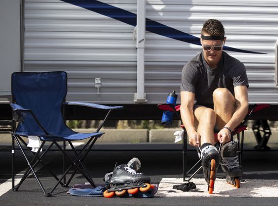Jacob Adkins Puts On His Rollerblades Editorial Stock Photo - Stock ...