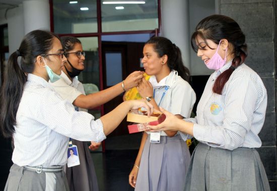 Students Celebrate Sweets After Declaration Cbse Editorial Stock Photo ...