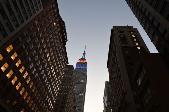 Empire State Building Orange Blue Colors Editorial Stock Photo - Stock ...