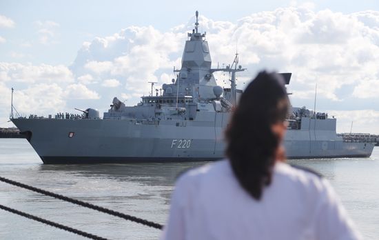 Navy Officer Watches Frigate F220 Hamburg Editorial Stock Photo - Stock ...