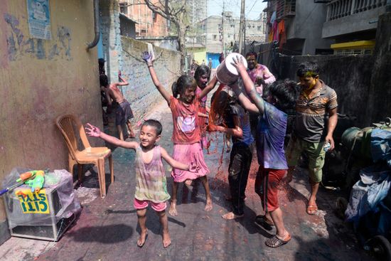 Indian Children Smear Colors Each Other Editorial Stock Photo - Stock ...