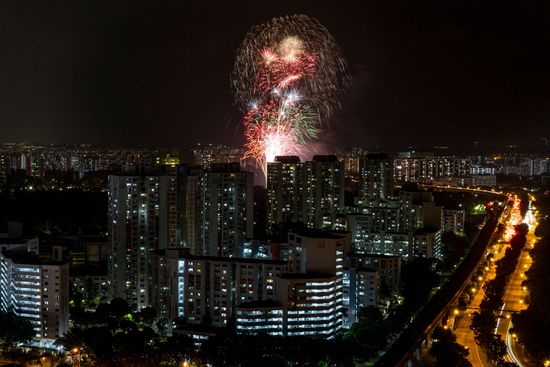 Fireworks Explode Over High Rise Residential Editorial Stock Photo ...