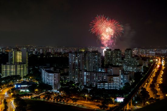 Fireworks Explode Over High Rise Residential Editorial Stock Photo ...