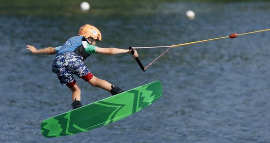 Child Rides Wakeboard On St Leoner Editorial Stock Photo - Stock Image ...
