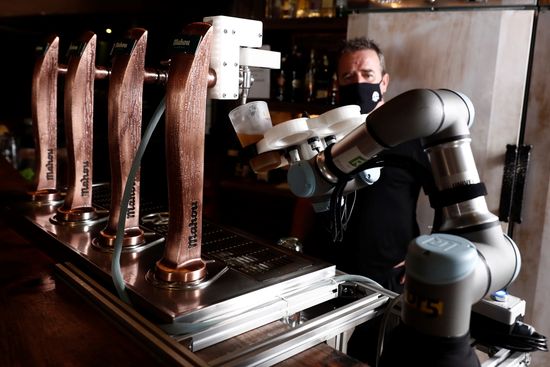 Waiter Looks Robot Serving Draught Beers Editorial Stock Photo - Stock ...