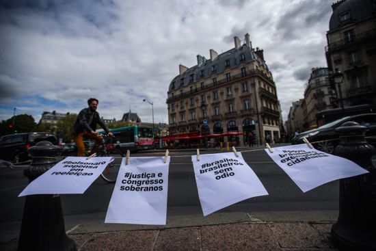 Papers Hanging Rope Hashtags Against Brazilian Editorial Stock Photo ...