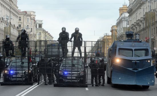 Riot Police Block Road During Protest Editorial Stock Photo - Stock ...