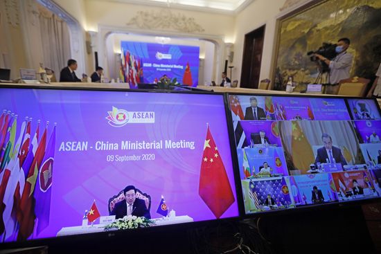 Screens Aseanchina Ministerial Meeting Hanoi Vietnam Editorial Stock ...