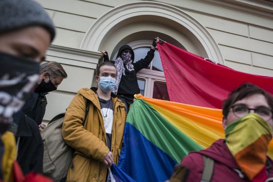 Activists Hold Rainbow Flags During Protest Editorial Stock Photo ...