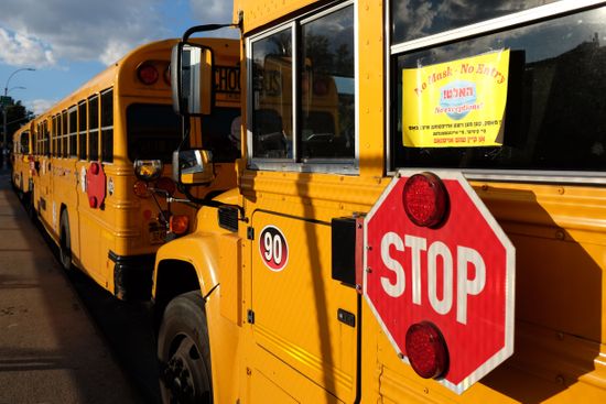 Hasidic School Buses Line Along Bedford Editorial Stock Photo - Stock ...