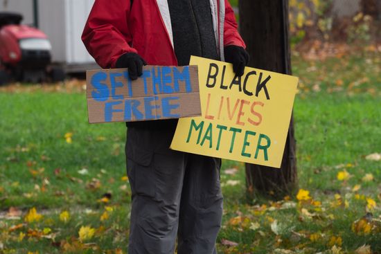 Protester Holds Placards During Demonstration Representatives Editorial ...