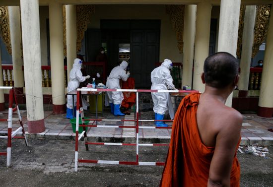Buddhist Monk Walks Pass Medical Workers Editorial Stock Photo - Stock ...