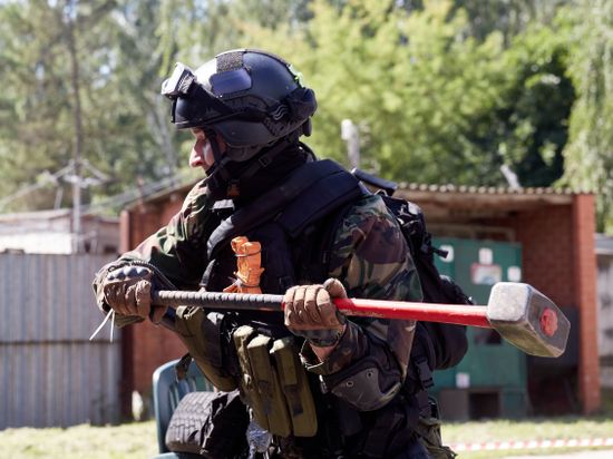 Special Unit Officer Hits Rail Sledgehammer Editorial Stock Photo ...