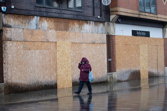 Woman Walks Past Boarded Business People Editorial Stock Photo - Stock ...