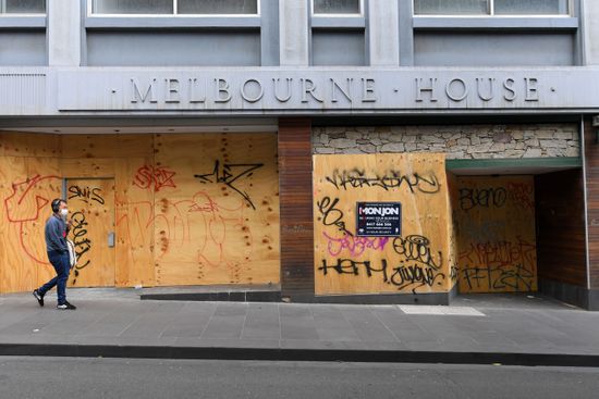 Man Walks Past Boarded Business Melbourne Editorial Stock Photo - Stock ...