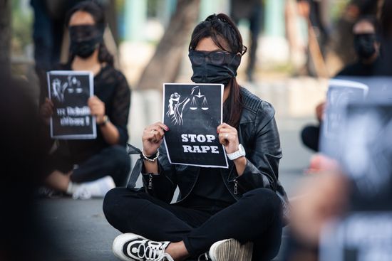 Masked Youth Activists Hold Placards During Editorial Stock Photo ...