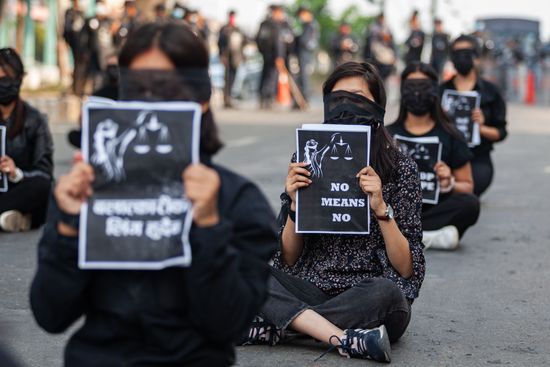 Masked Youth Activists Hold Placards During Editorial Stock Photo ...
