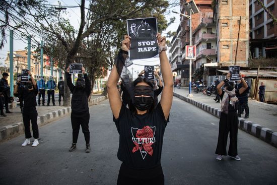 Masked Youth Activists Hold Placards During Editorial Stock Photo ...