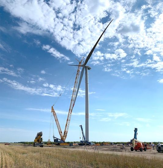 Workers Install Turbine Blade Construction Site Editorial Stock Photo ...