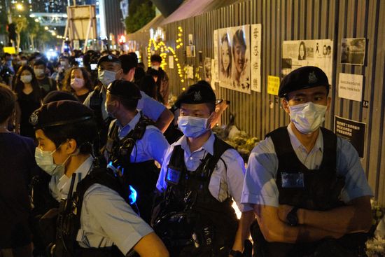 Police Officers Wearing Face Masks Stand Editorial Stock Photo - Stock ...