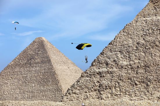 Skydivers Fly Over Great Pyramids During Editorial Stock Photo - Stock ...
