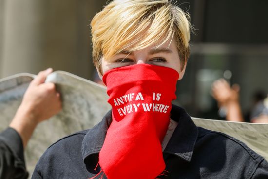 Woman Wearing Red Bandanna Saying Antifa Editorial Stock Photo - Stock ...