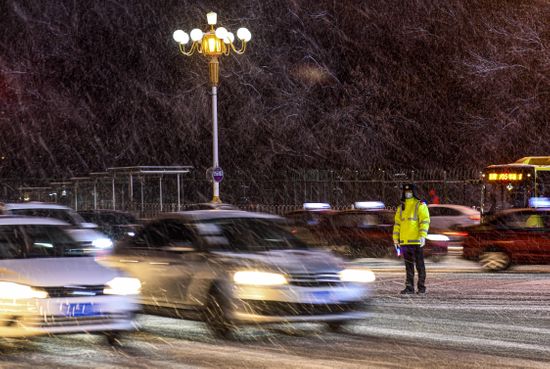 Police Officer On Duty Amid Snowfall Editorial Stock Photo - Stock ...