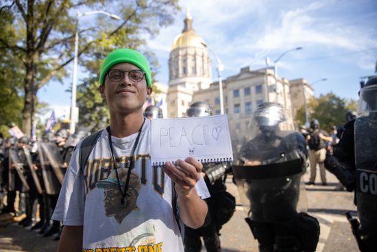 Protestor Holds Peace Sign Front Georgia Editorial Stock Photo - Stock ...