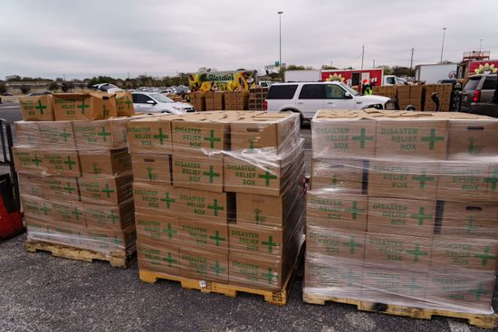 Disaster Relief Boxes Food Wait Be Editorial Stock Photo - Stock Image ...
